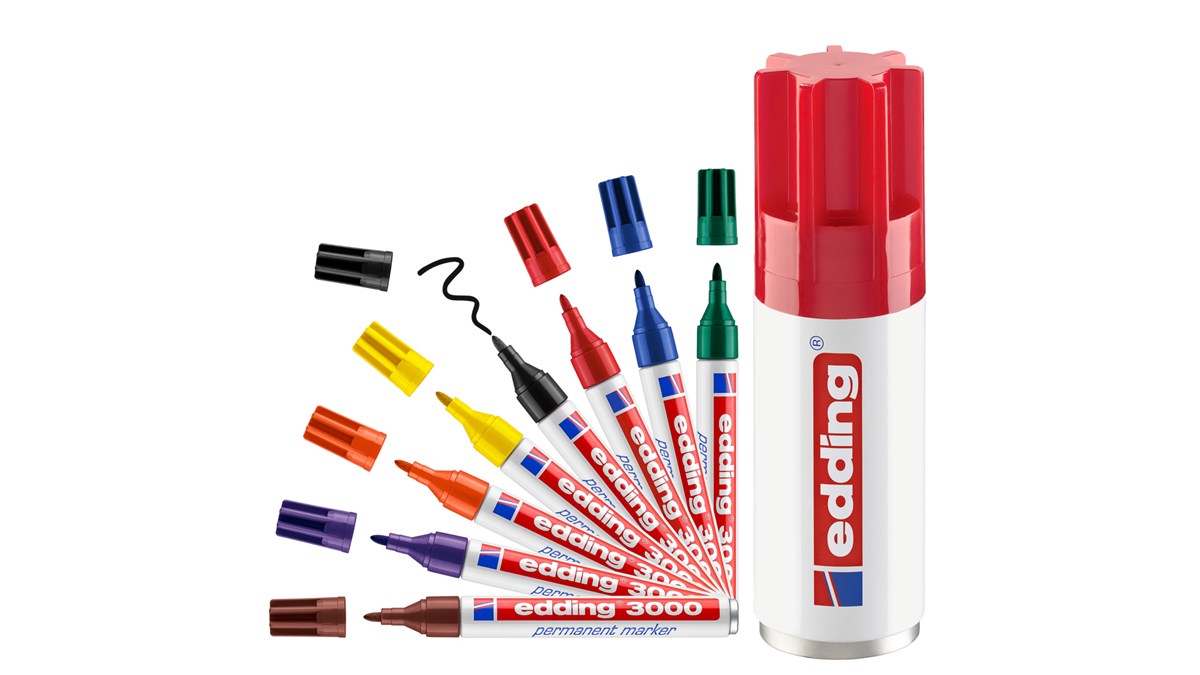 edding 3000 Permanentmarker 8er Set (Dose) sortiert, Rundspitze 1,5-3 ...