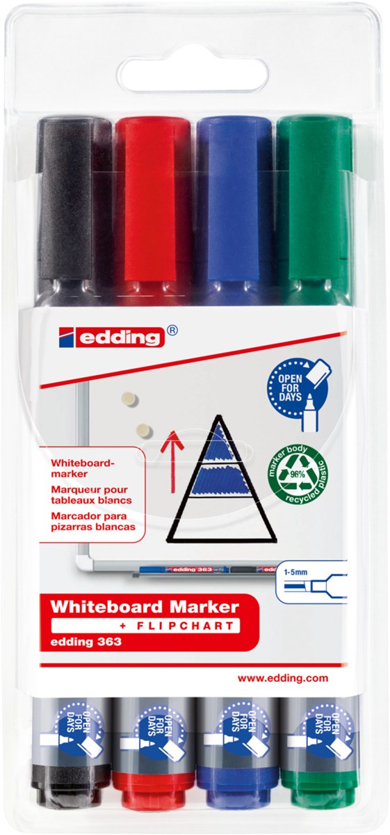 edding 363 Whiteboardmarker 4er Set sortiert, Keilspitze 1-5 mm (4-363-4)