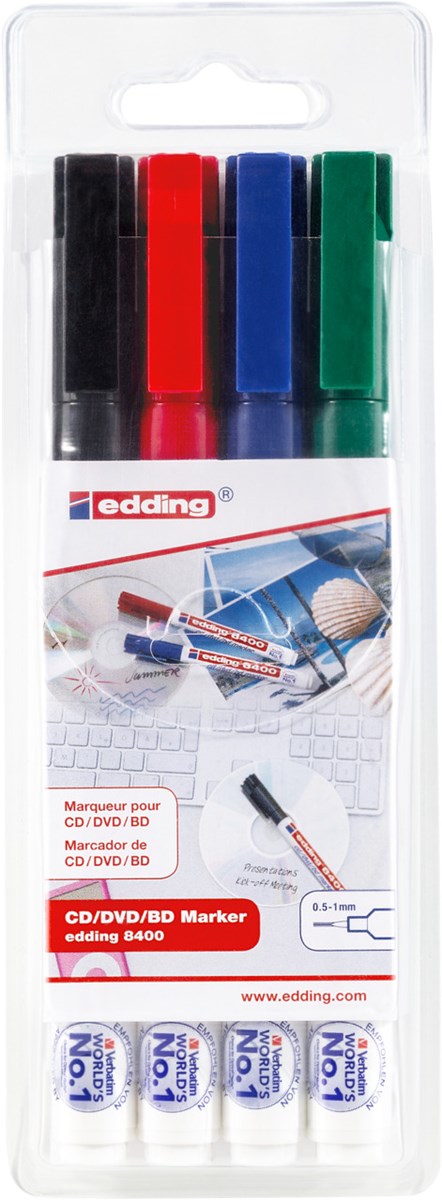 edding 8400 CD/DVD/BD Marker 4er Set sortiert, Rundspitze 0,5-1 mm (4 ...
